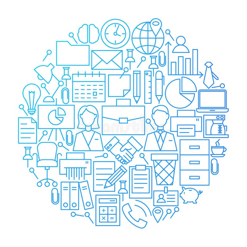 Office Work Outline Flat Concept Stock Vector - Illustration of ...