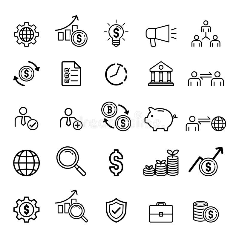 Business Line Icons Set Black Color Stock Vector - Illustration of ...