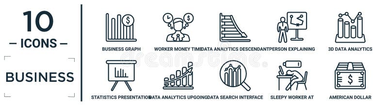 Business Linear Icon Set. Includes Thin Line Business Graph, Data ...