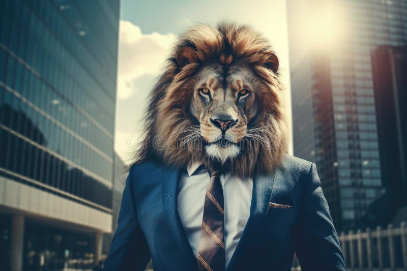 Business Man Lion in Suit Cartoon AI Generated Stock Illustration ...