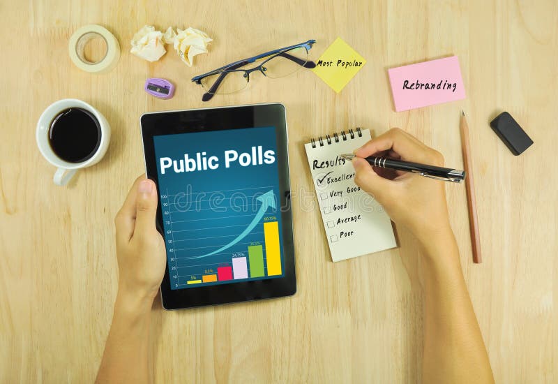Business Looking Public Polls Rebranding on Tablet . Stock Image ...