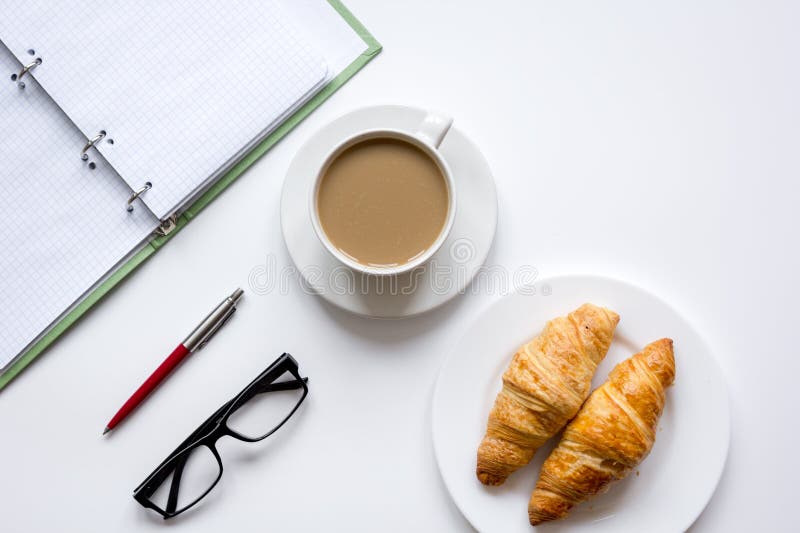 Business Lunch with Croissant on White Table Top View Stock Image ...