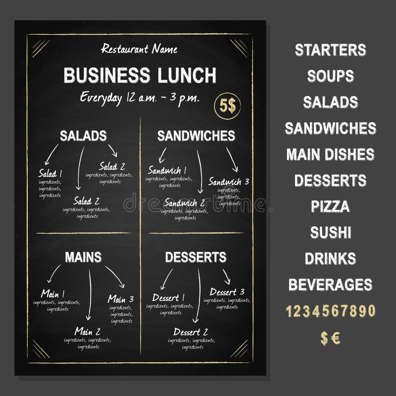Business Lunch Template on Chalkboard Stock Vector - Illustration of ...