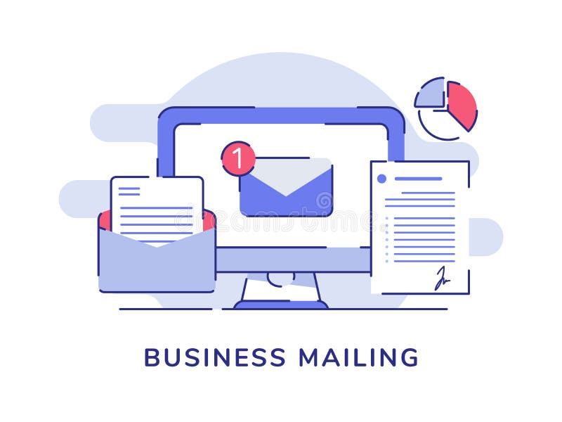 Business Mailing Email White Isolated Background with Flat Outline ...