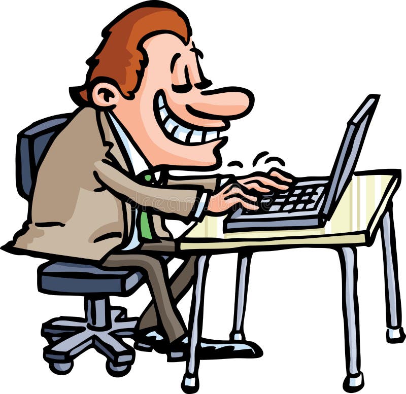 Cartoon Man Working at Computer Stock Vector - Illustration of work ...