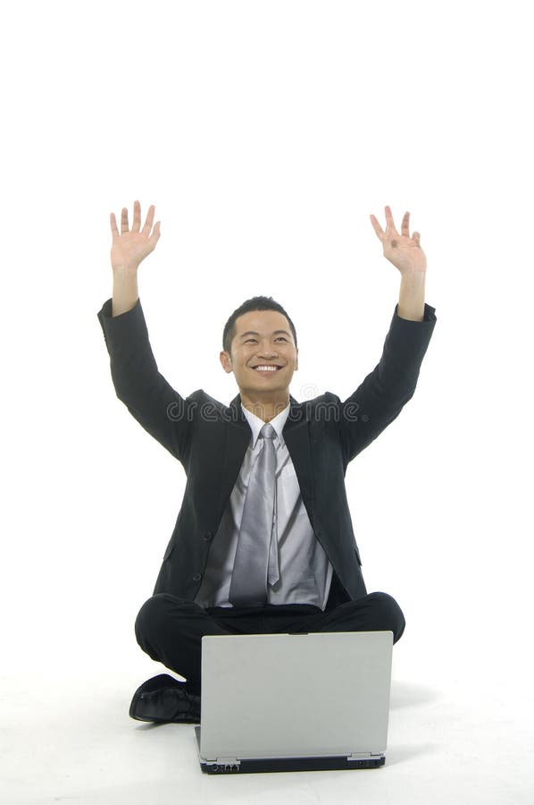 Business Man in Rear View Sitting on a Chair and Open Arms Stock Image ...