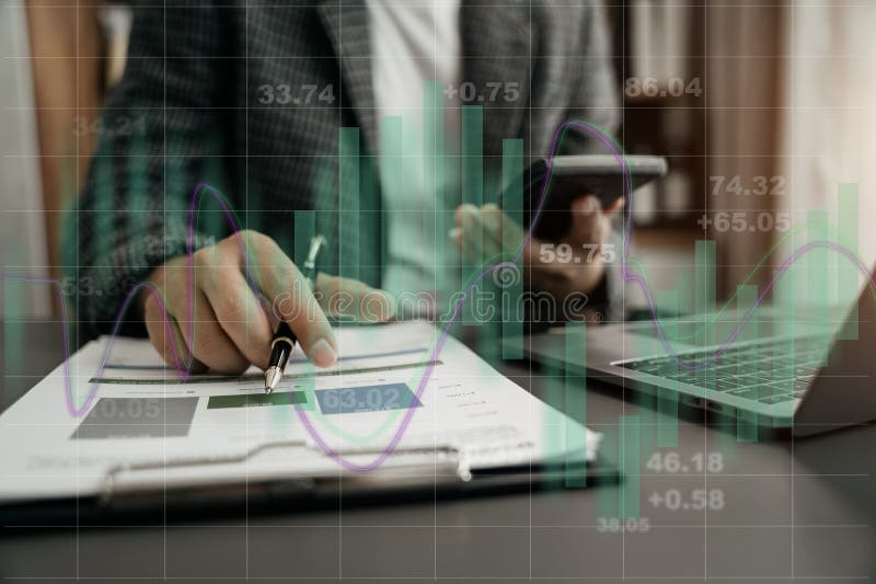 Business Man or Accountant Working on Laptop Computer with Business ...