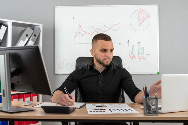 Business Man Analysys Financial Report Chart Data in Office Stock Photo ...