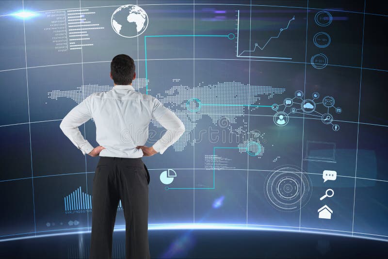 Business Man from the Back Looking at a Digital Screen Stock Photo ...