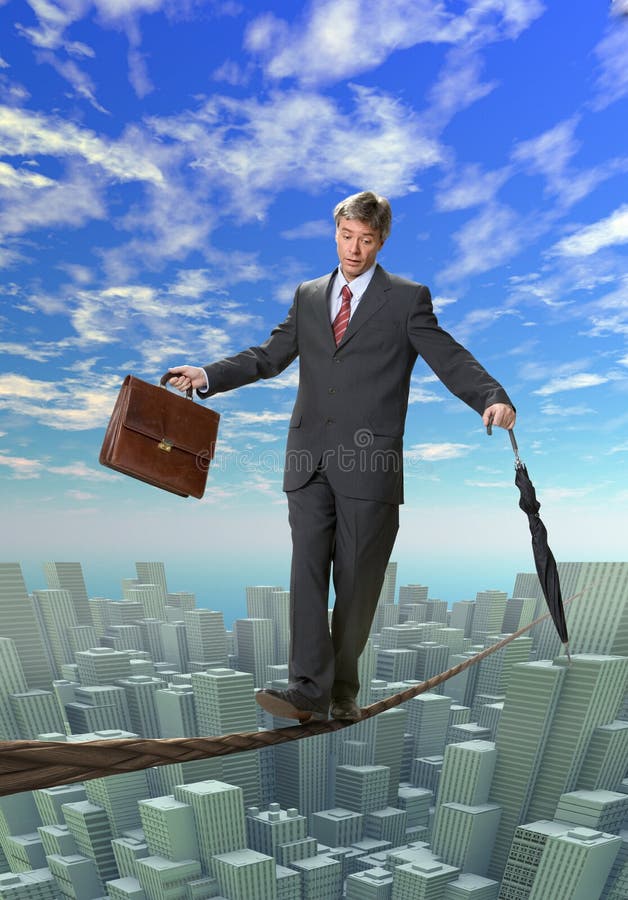 BUSINESS MAN BALANCING on ROPE Stock Photo - Image of office, adult: 639982