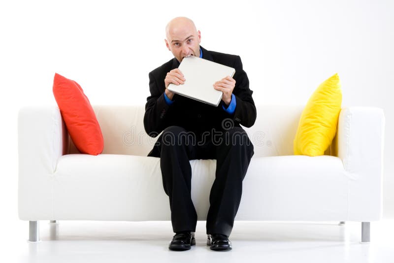 Business man biting laptop stock photo. Image of computer - 2988754