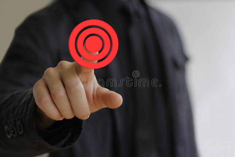 Business Man in Black Pressing on Red Target Goal Stock Photo - Image ...