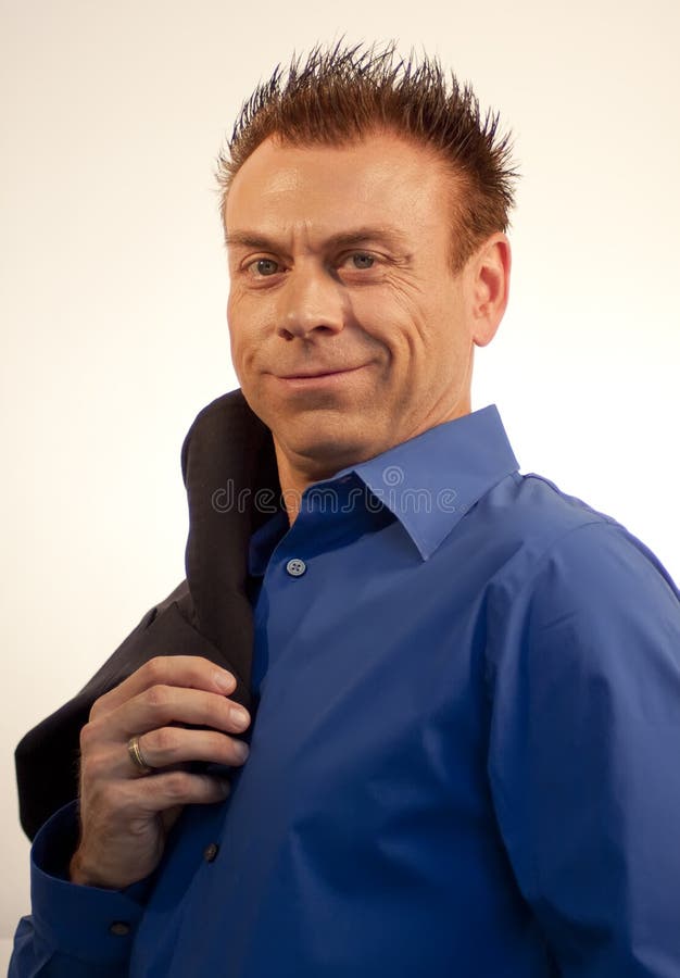 Business Man in Blue Dress Shirt Stock Image - Image of close, cute ...