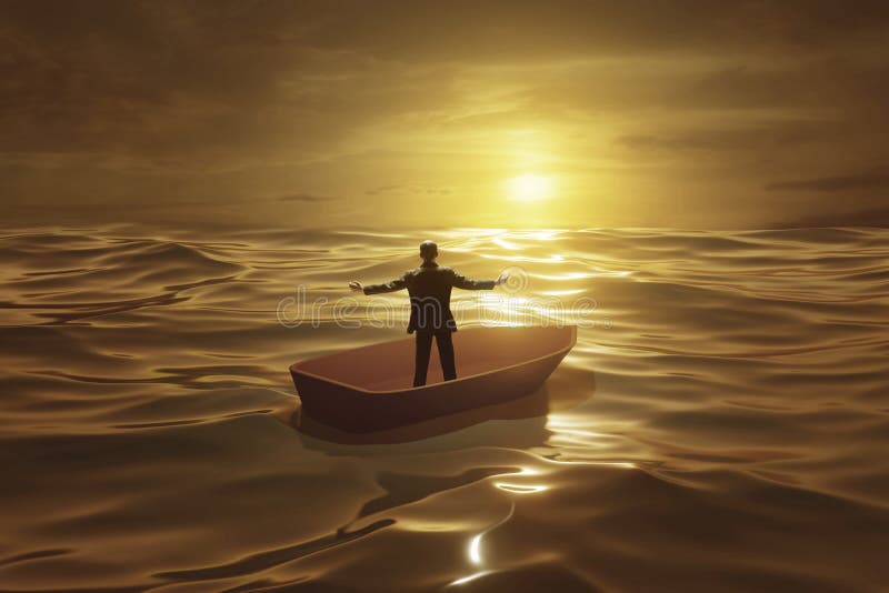 Business Man on Boat 3d Illustrations Stock Illustration - Illustration ...