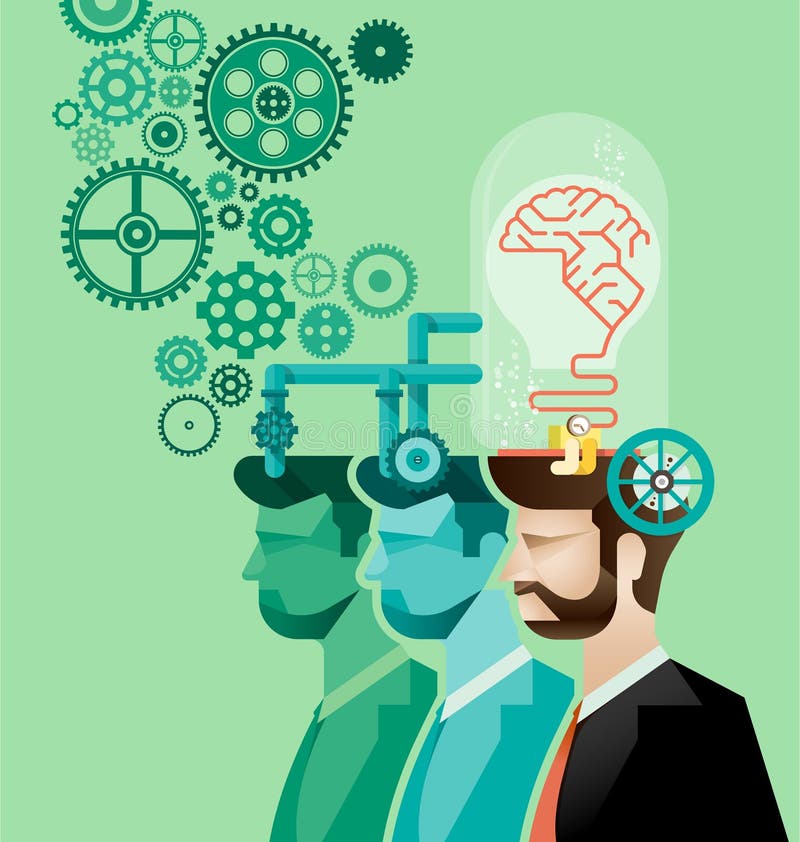 Business Man and Brain Gears in Progress Vector Stock Vector ...