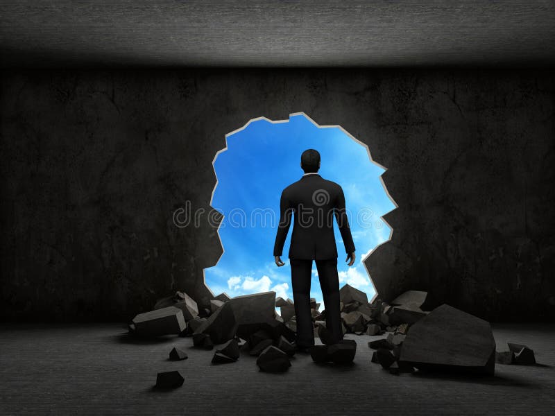 Business Man Breaking Trough a Wall Stock Illustration - Illustration ...