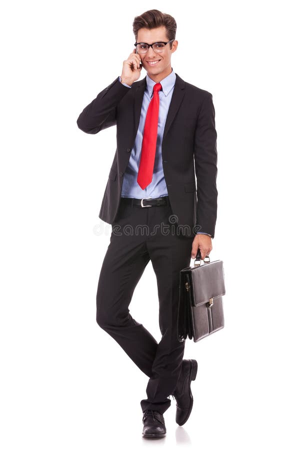 Business Man with Briefcase Talking on Phone Stock Image - Image of ...