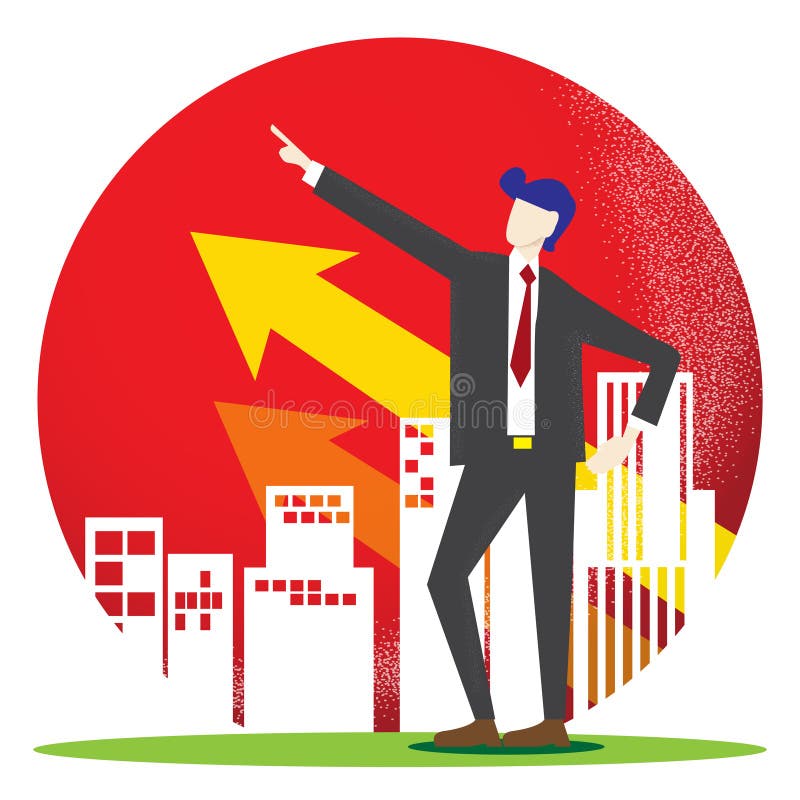 The Business Man and Building Arrow Up for Property Content Stock ...