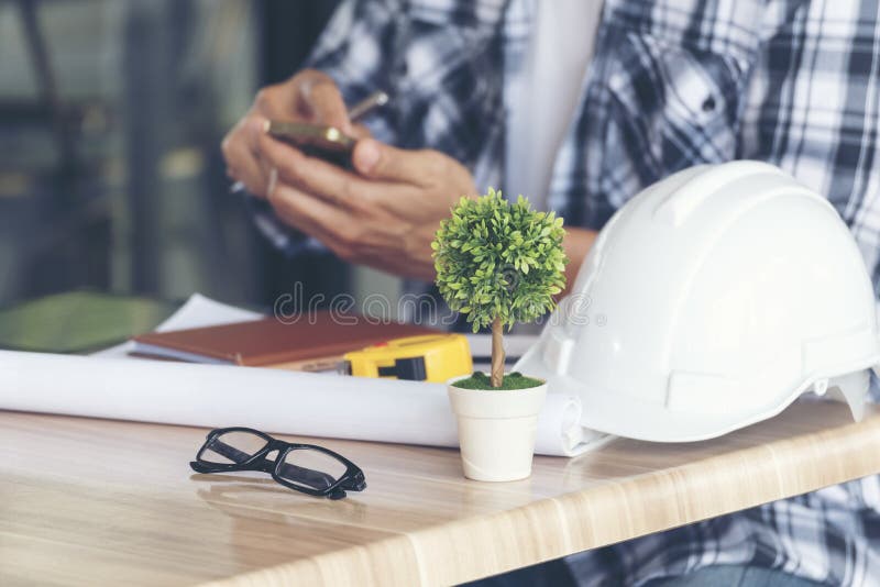 Business Man Building Contractor Using Smart Phone. Architect Interior ...