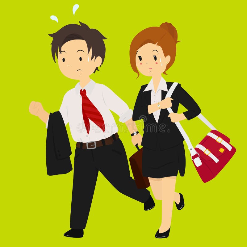 Business Man and Business Woman Rushing for Work Illustration Stock ...