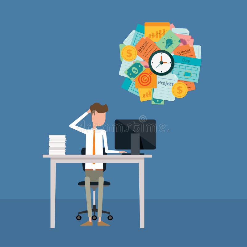 Business Man Busy and Hard Working Concept Stock Vector - Illustration ...