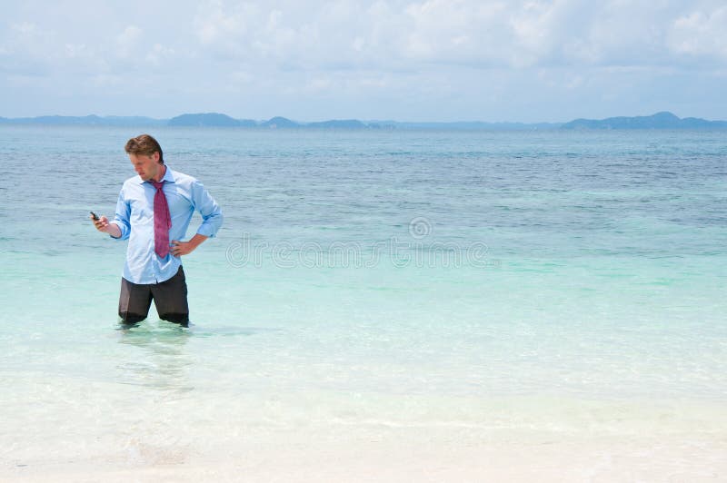 Business Man Calling by Cell Phone on the Beach Stock Photo - Image of ...