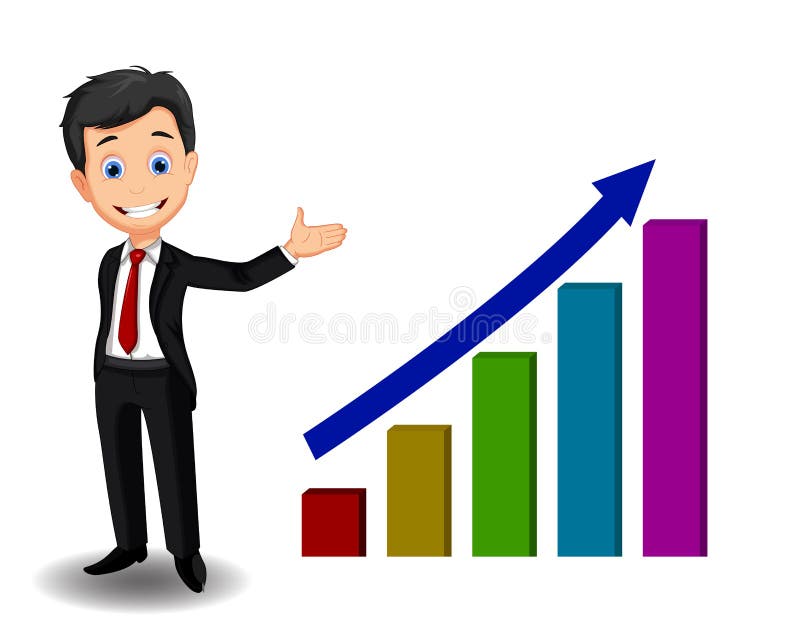Business Man Cartoon Presenting with Graphic Stock Illustration ...