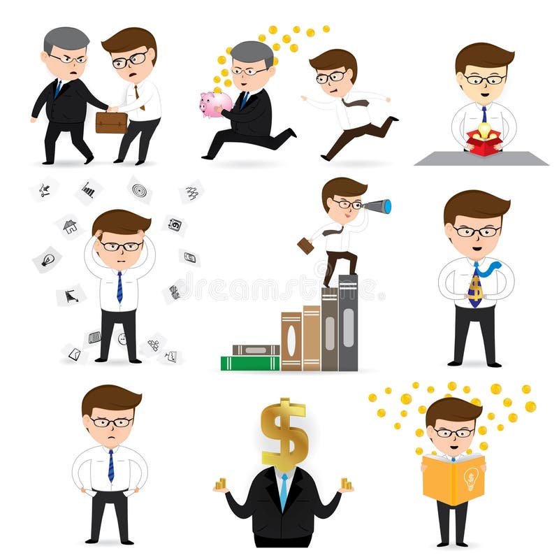Business man cartoon set stock vector. Illustration of happy - 93042104