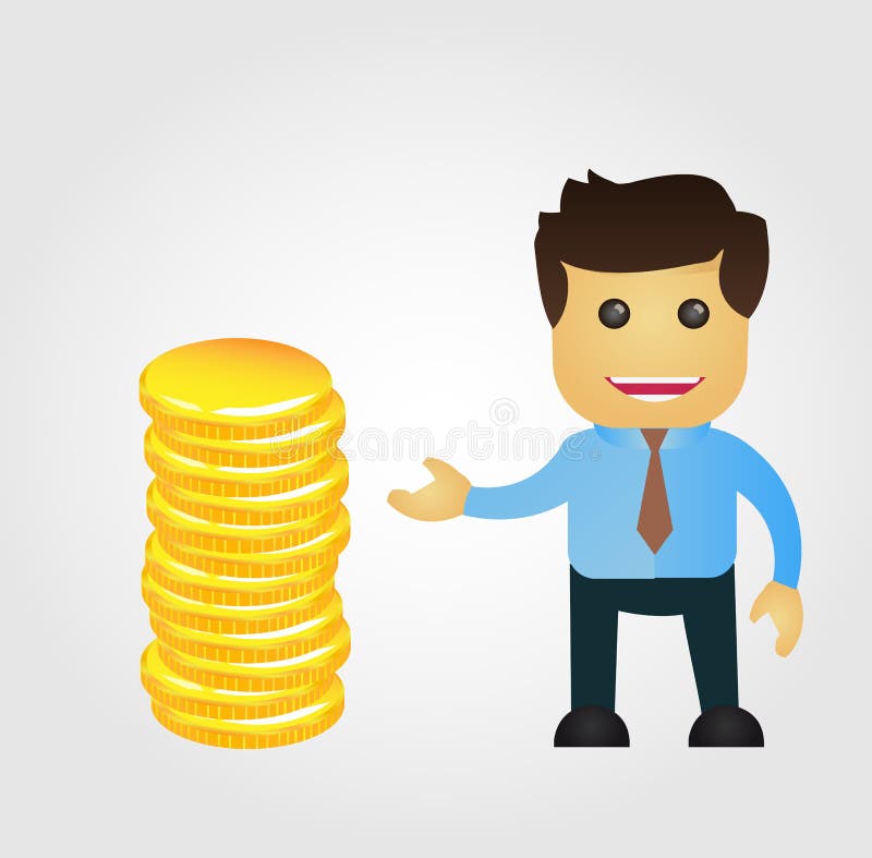 Business Man Cartoon with Stack of Gold Stock Vector - Illustration of ...