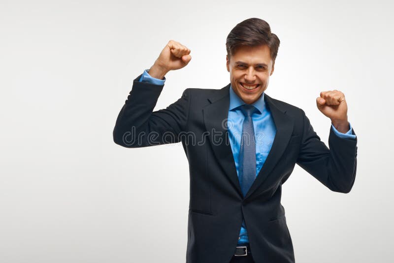 Business Man Celebrating Success Against White Background Stock Photo ...