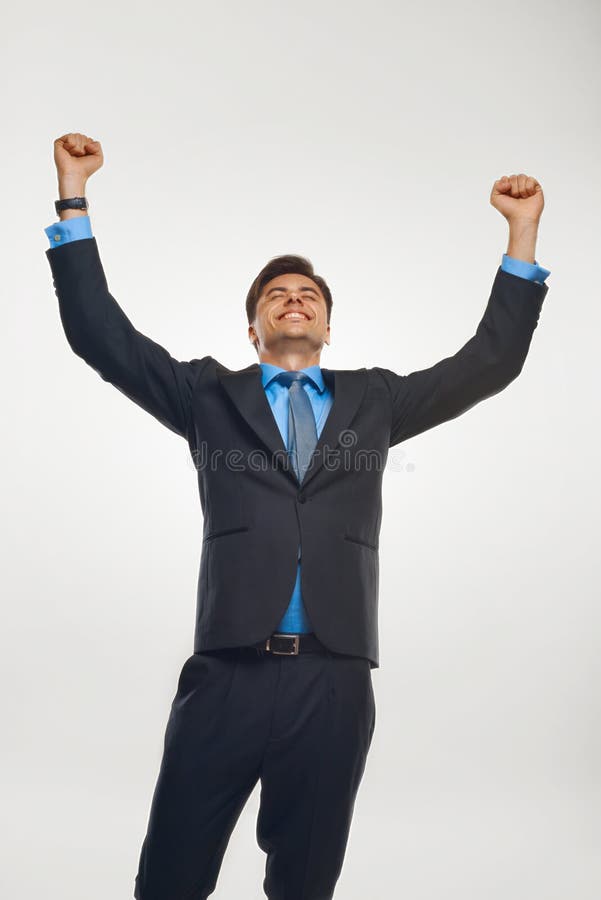 Business Man Celebrating Success Against White Background Stock Image ...