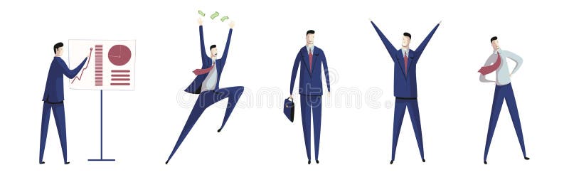 Business Man Character and Office Employee Engaged in Different ...