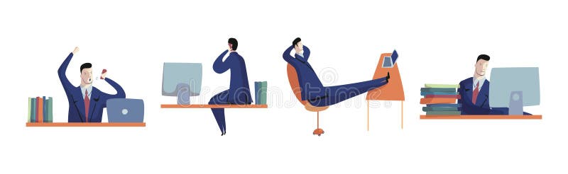 Business Man Character and Office Employee Engaged in Different ...