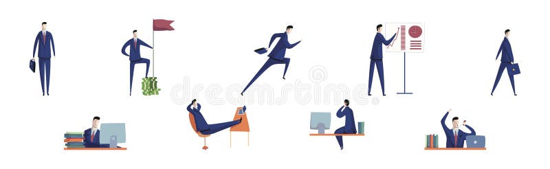 Business Man Character and Office Employee Engaged in Different ...