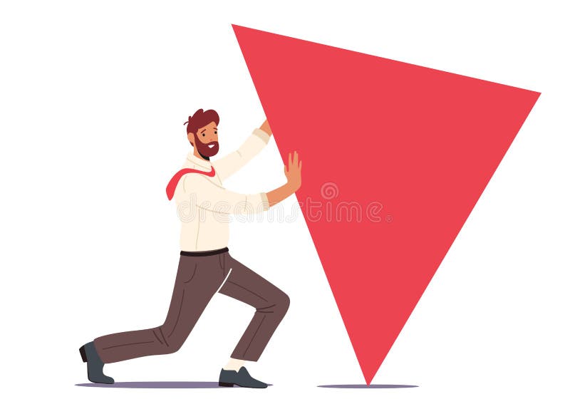 Business Man Character Pushing Huge Triangular Figure Shape Isolated on ...