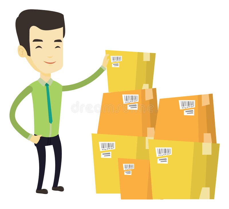 Business Man Checking Boxes in Warehouse. Stock Vector - Illustration ...
