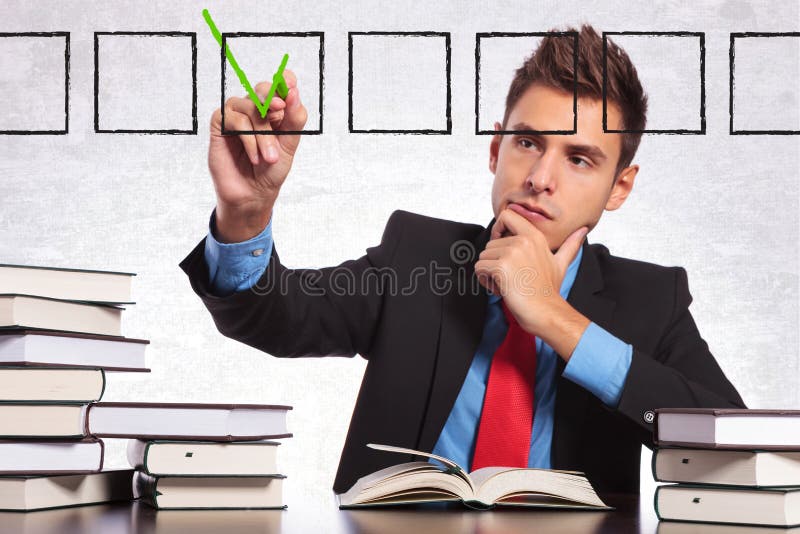 Business Man Checking a List of Books he Read Stock Image - Image of ...