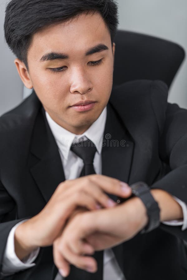 Business Man Checking Time on Smart Watch Stock Image - Image of adult ...