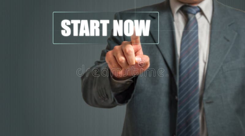Business Man Choosing Start Now Stock Image - Image of finger, hand ...
