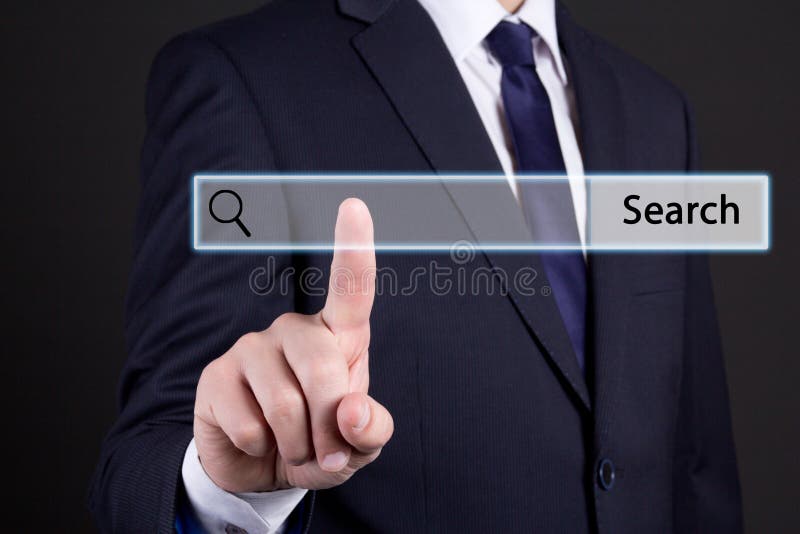 Business Man Clicking Internet Search Page on Touch Screen Stock Photo ...
