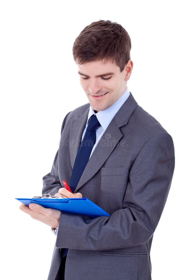Business Man with a Clipboard Stock Image - Image of white, person ...