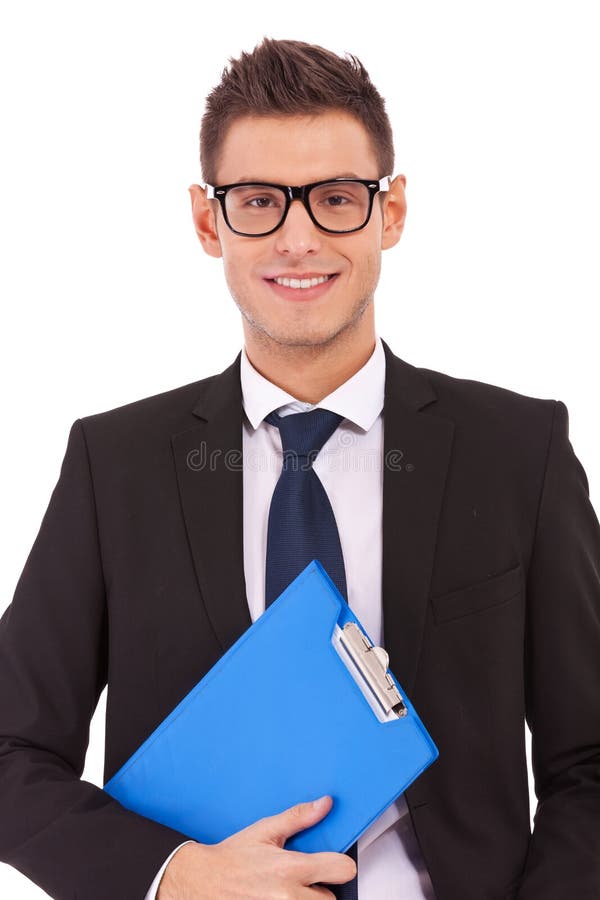 Young Man with Clipboard stock photo. Image of business - 8923212