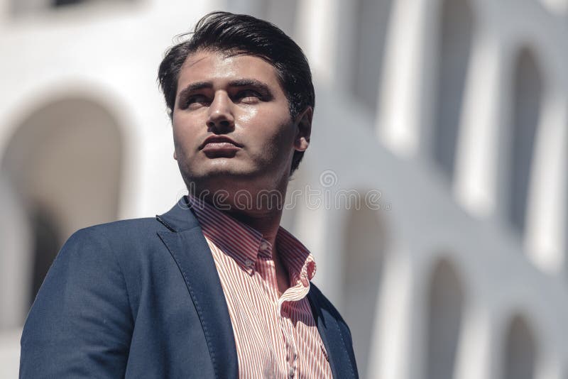 Handsome Young Italian Man Portrait Stylish Hair Male Hairstyle Stock