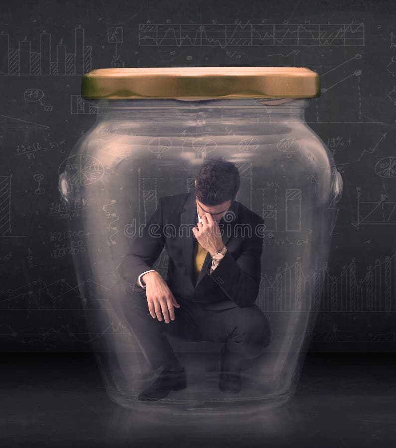 Business Man Closed into a Glass Jar Concept Stock Image - Image of ...