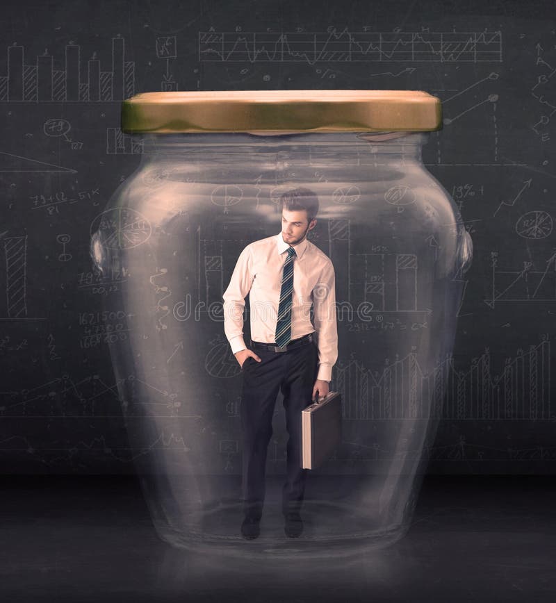 Business Man Closed into a Glass Jar Concept Stock Photo - Image of ...