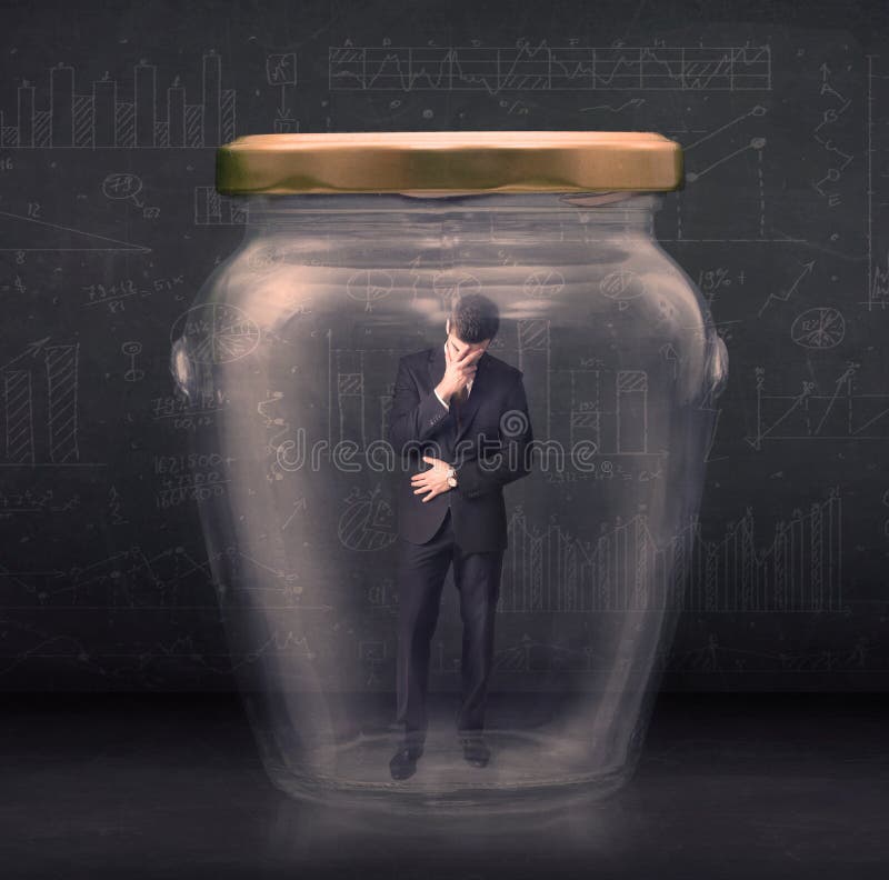 Business Man Closed into a Glass Jar Concept Stock Image - Image of ...