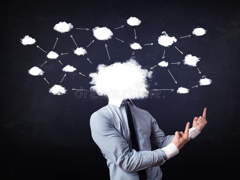 Business Man with Cloud Network Head Stock Photo - Image of networking ...
