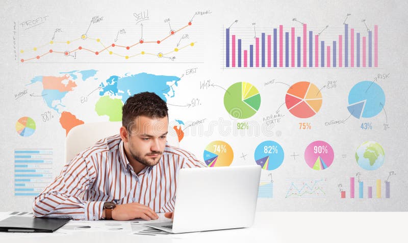 Business Man with Colorful Charts Stock Photo - Image of chart, icon ...