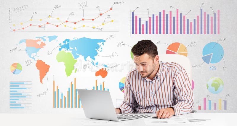 Business Man with Colorful Charts Stock Illustration - Illustration of ...