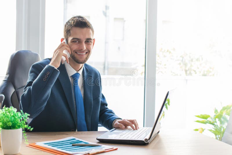 Business man with computer stock photo. Image of sitting - 157219296